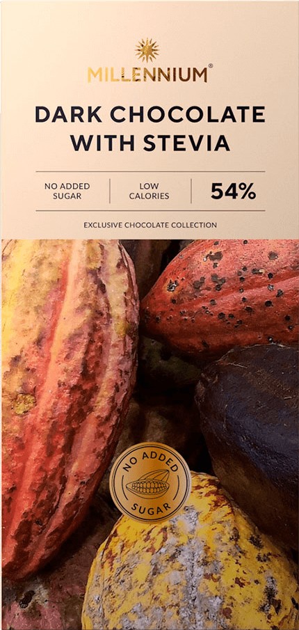 Millennium Tableta de ciocolata cu 54% cacao Stevia fara zahar 100g ...